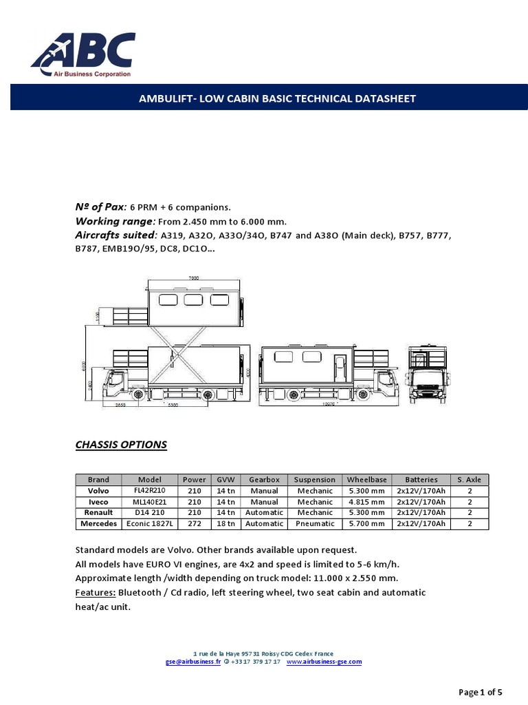 Ambulift - Low Cabin - Specs - V2 | PDF | Truck | Door