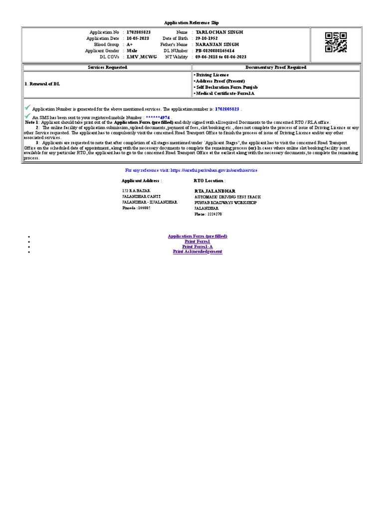 DL Services Acknowledgement PDF | PDF | Driver's License | Driving