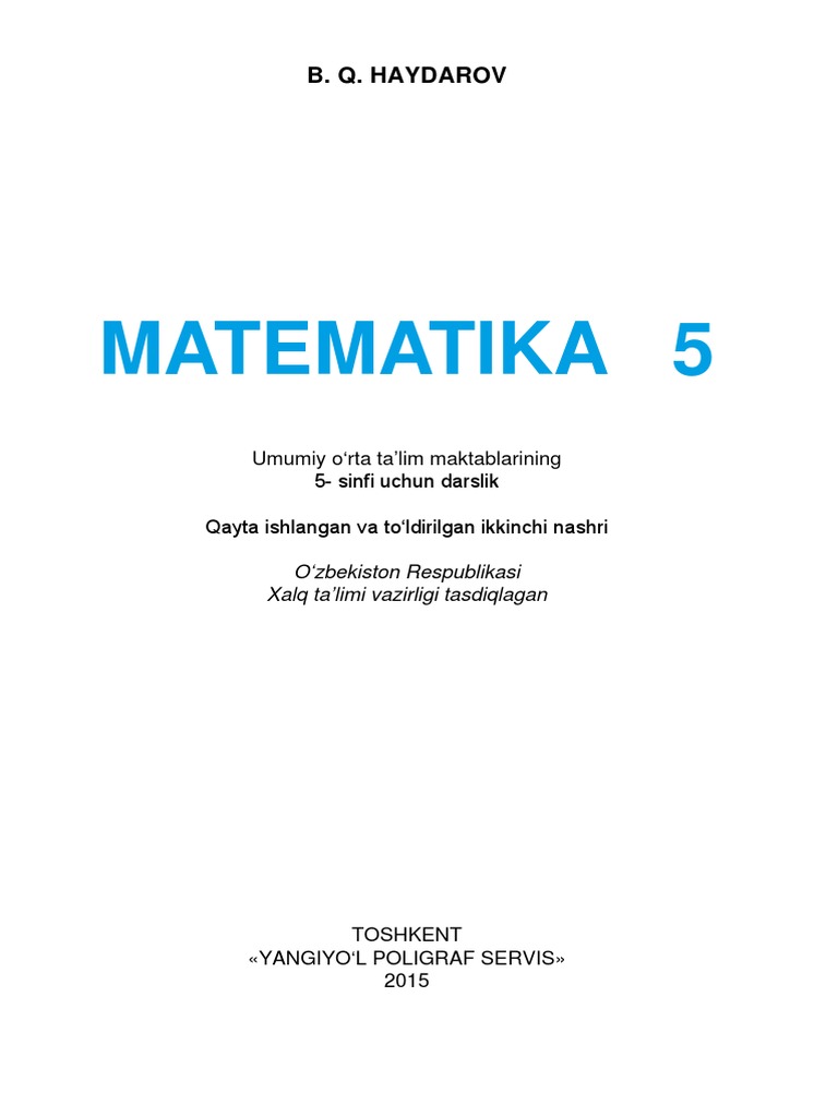 Matematika. 5-sinf (2015, B.Haydarov).pdf | PDF