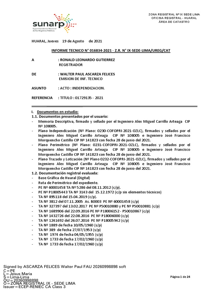 Informe Tecnico #016834-2021 - Peralvillo Sunarp | PDF | Ciencias de la Información