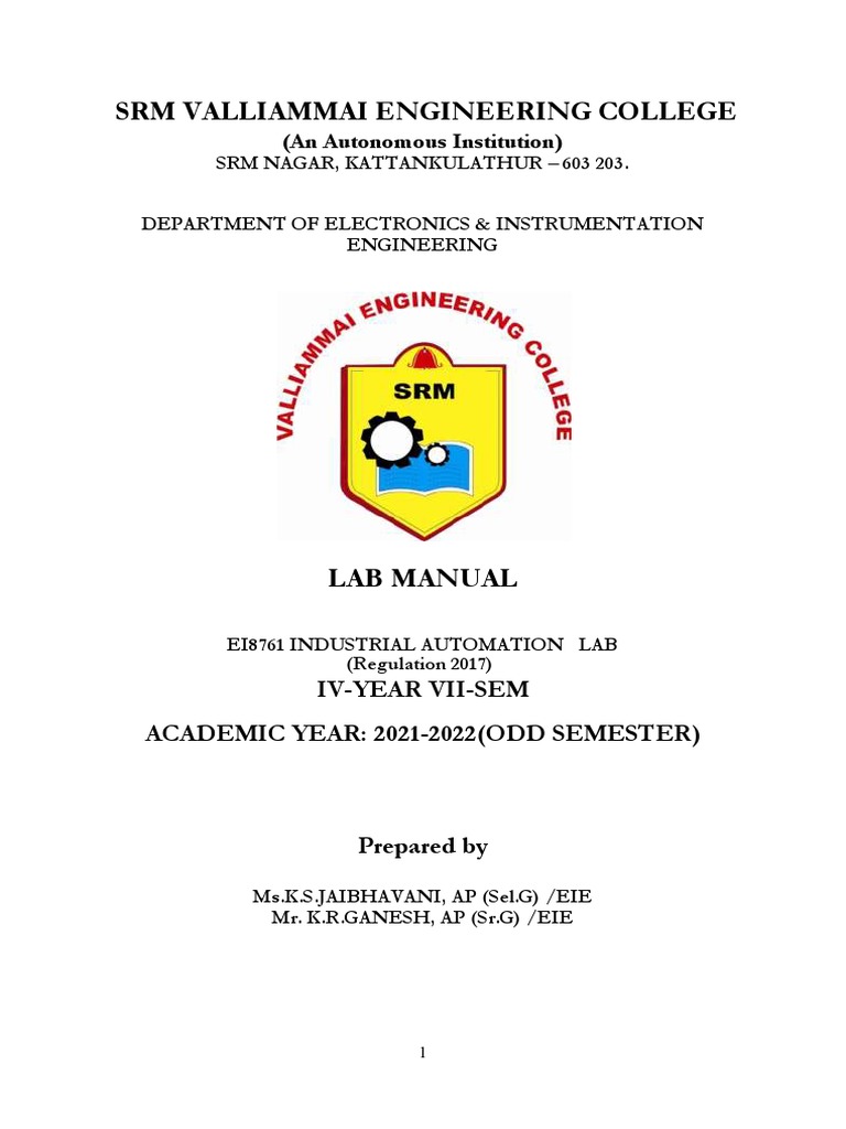 Ei8761 Industrial Automation Lab Manual Pdf Pdf Programmable Logic Controller Logic Gate 