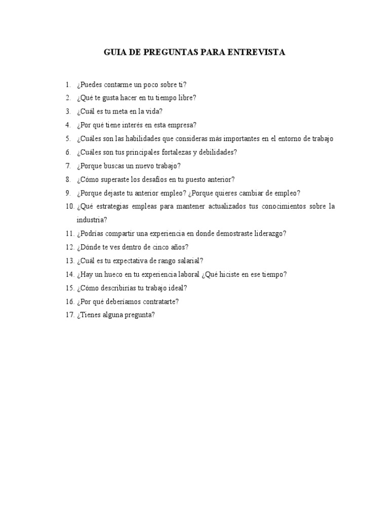 Guia de Preguntas para Entrevista | PDF