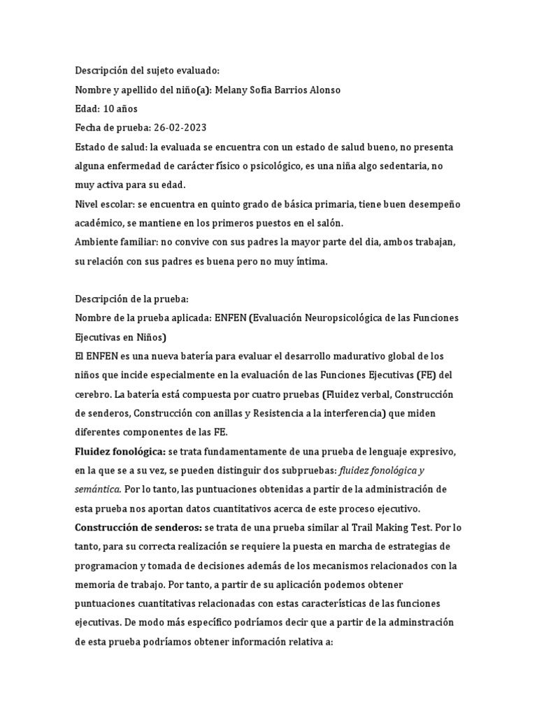 Informe Prueba Enfen | PDF | Conceptos psicologicos | Procesos mentales