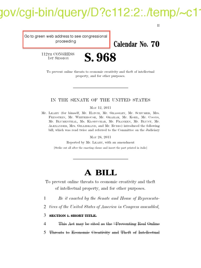 PROTECT IP Act of 2011 | PDF | Service Of Process | Domain Name