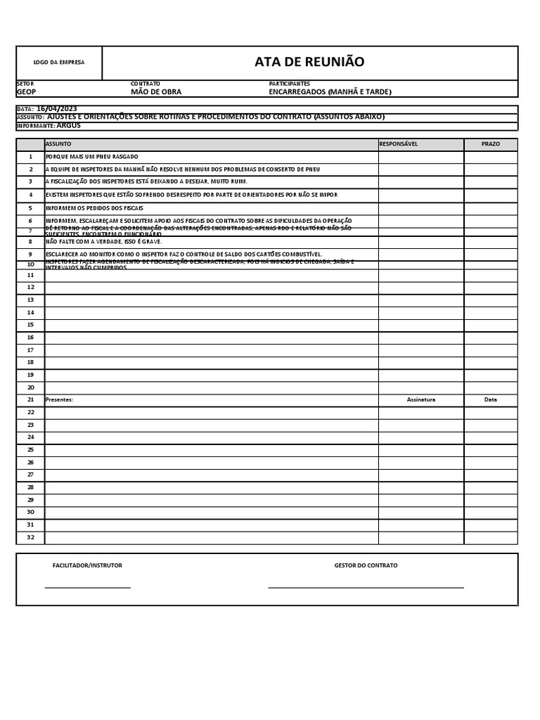 Modelo De Ata De Reuniao Pdf Gestão De Recursos Humanos