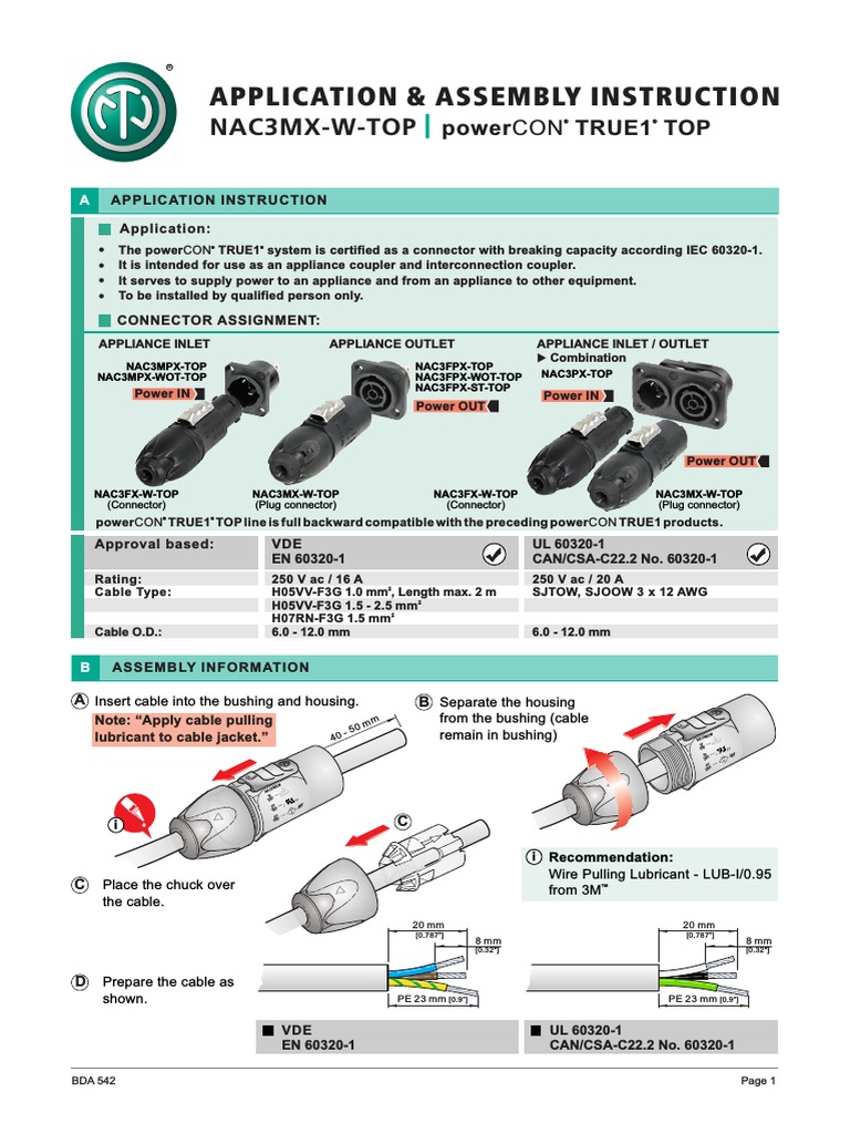 BDA 542 V3 - powerCON TRUE 1 TOP - NAC3MX-W-TOP | PDF | Manufactured Goods | Electrical Engineering