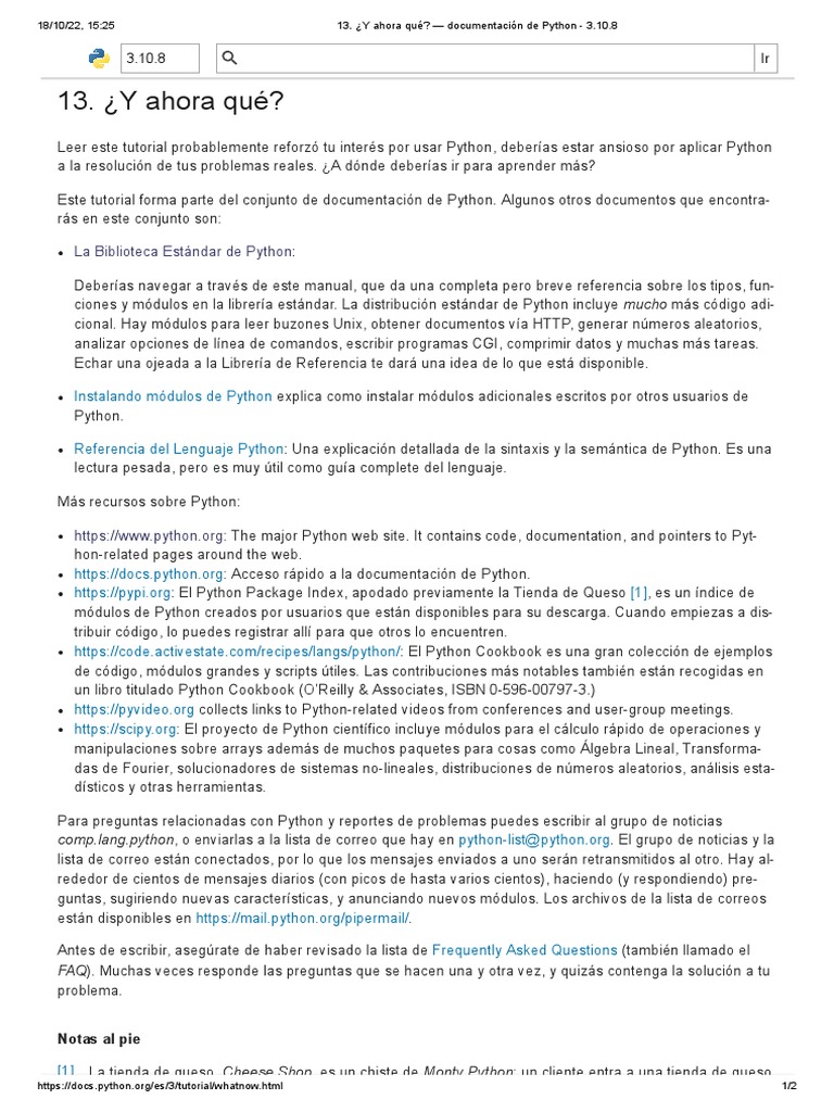 ¿Y Ahora Qué - Documentación de Python - 3.10.8 PDF | PDF | Python (lenguaje de programación ...
