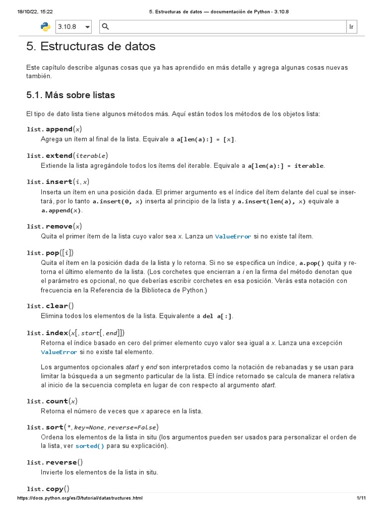 Estructuras de Datos - Documentación de Python - 3.10.8 | PDF | Python ... Estructuras de Datos - Documentación de Python - 3.10.8 | PDF | Python ...