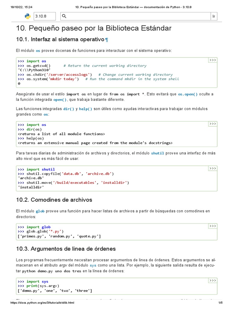 Pequeño Paseo Por La Biblioteca Estándar Documentación De Python 3108 Pdf Descargar