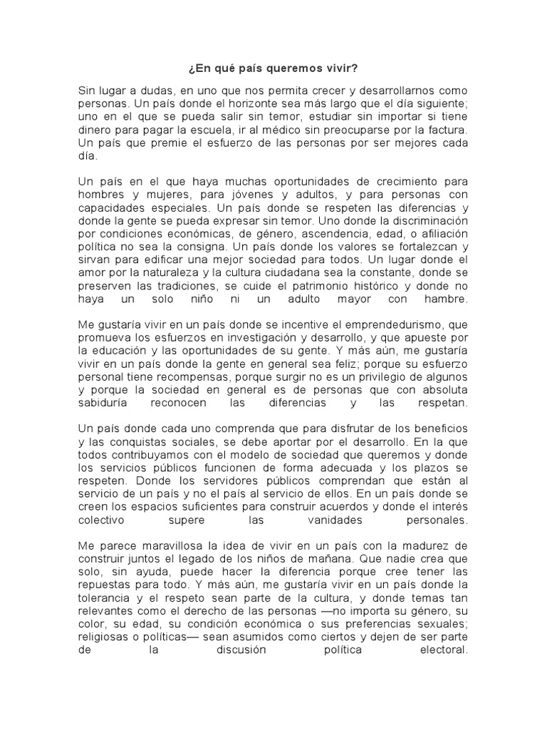 Un país ideal: donde la diversidad, la oportunidad y el respeto sean la ...