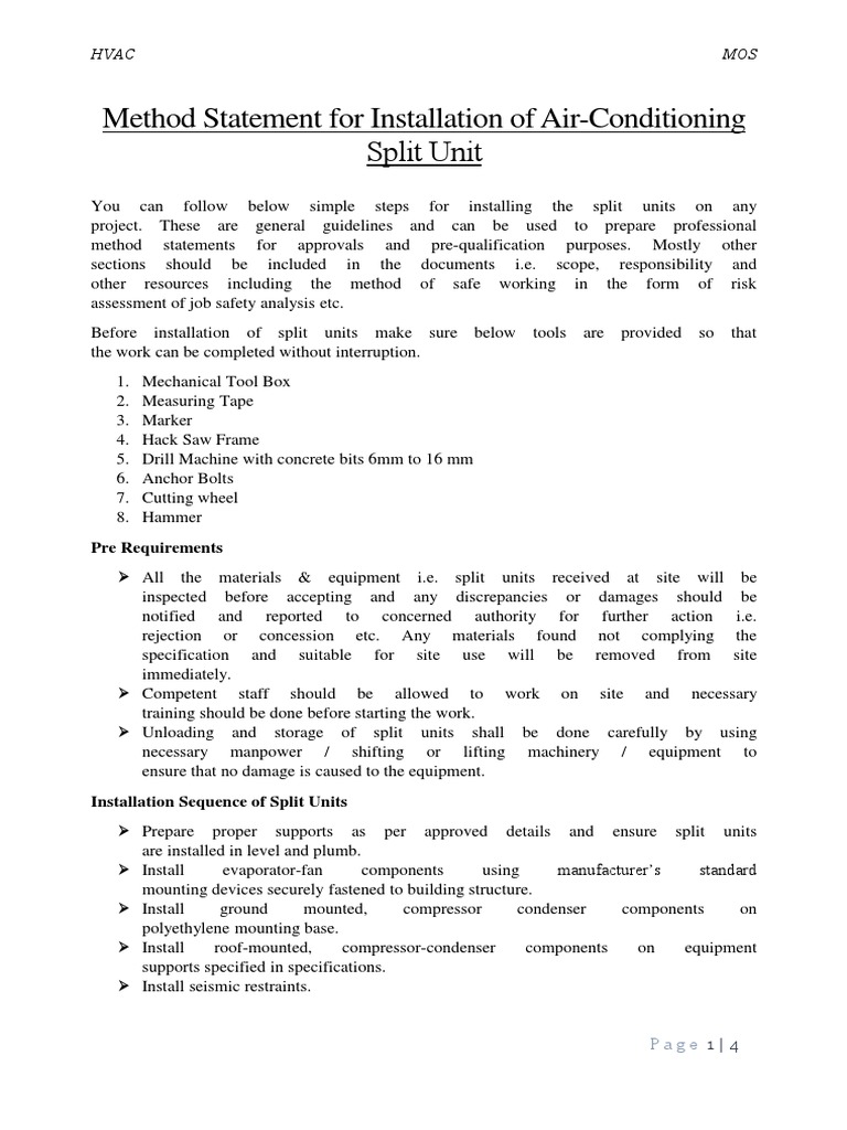 Air Conditioning Installation Method Statement | PDF | Pipe (Fluid ...