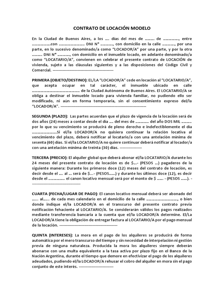 Contrato de Locación Modelo | PDF | Derecho privado | Ley común