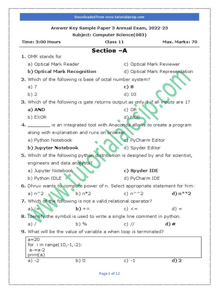 Answer Key Sample Paper 3 | PDF | Free Software | Gnu