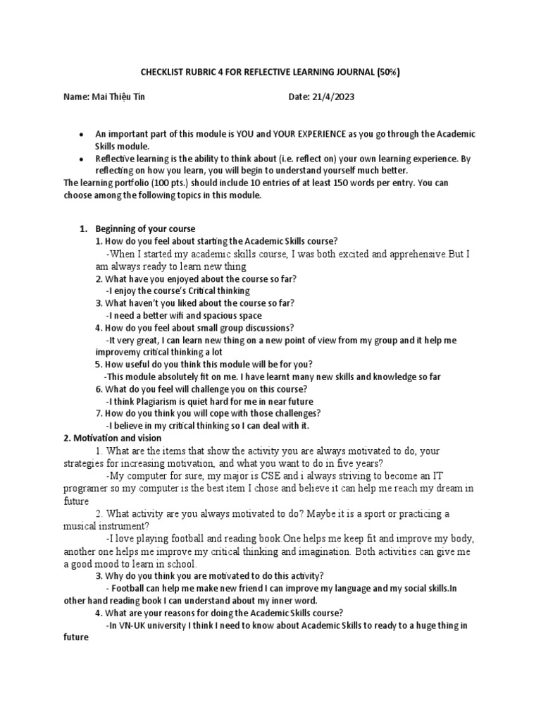 Reflective Learning Journal | PDF | Learning Styles | Learning Reflective Learning Journal | PDF | Learning Styles | Learning