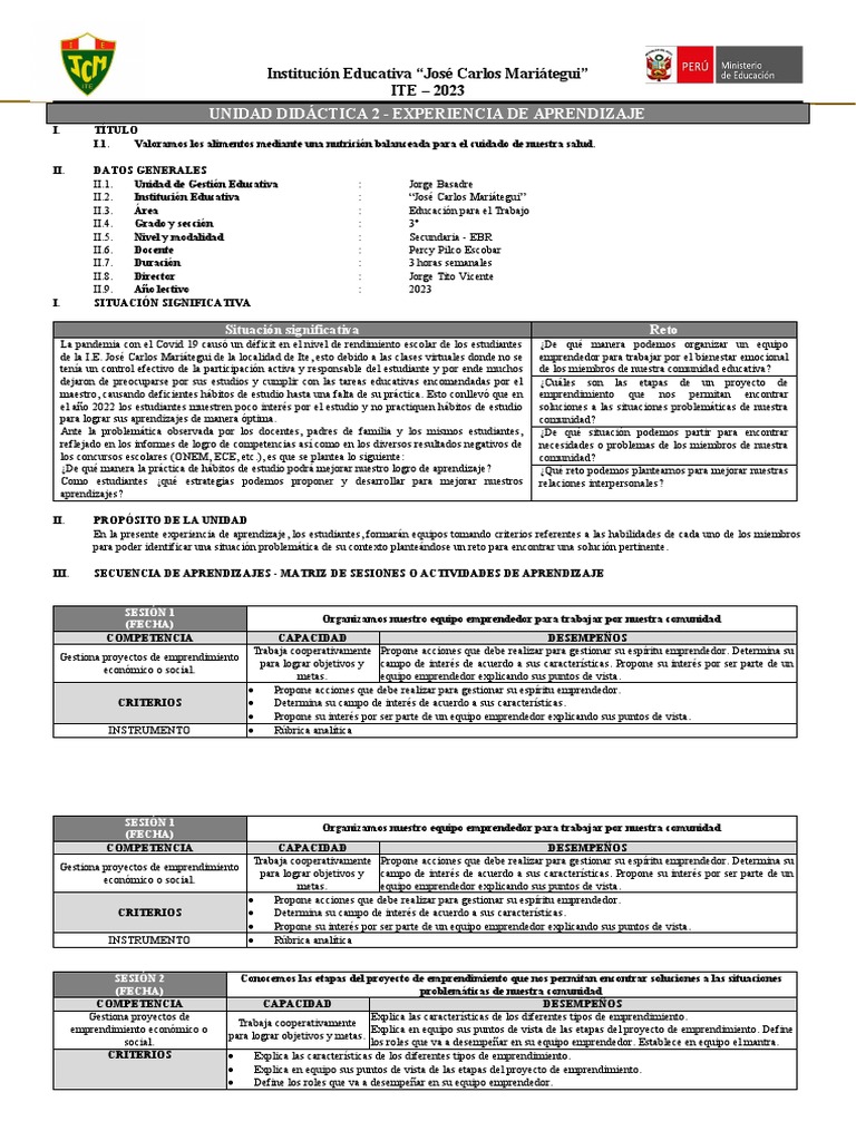 Unidad 1 - Ept - 3º | PDF | Iniciativa empresarial | Aprendizaje