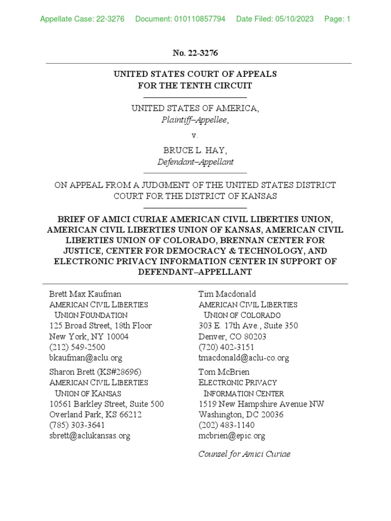 United States v. Hay (Amicus Brief) | PDF | Fourth Amendment To The ... United States v. Hay (Amicus Brief) | PDF | Fourth Amendment To The ...