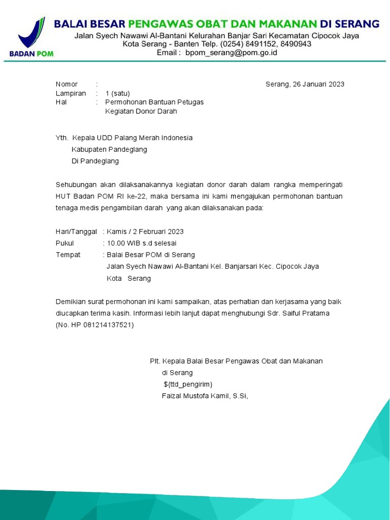 Surat Donor Darah PMI Pandeglang | PDF