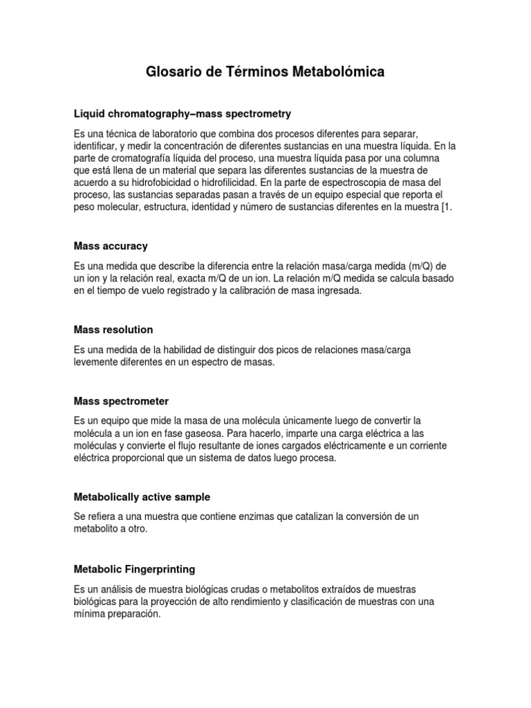 Glosario de Términos Metabolómica - Esteban Cuadros | PDF | La ...
