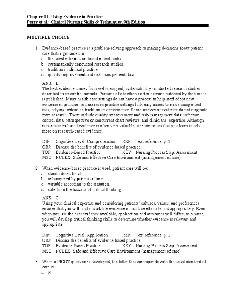 Chapter 01: Using Evidence in Practice Perry Et Al.: Clinical Nursing Skills & Techniques, 9th ...