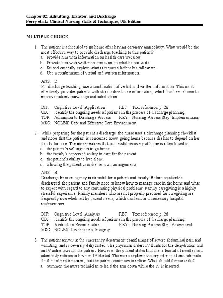 Chapter 02: Admitting, Transfer, and Discharge Perry Et Al.: Clinical ...