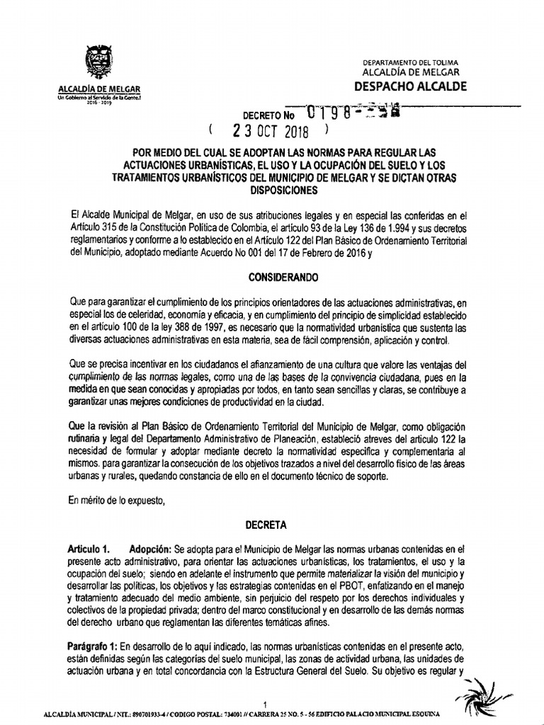 Decreto 2018 Planeacion Melgar PDF | PDF