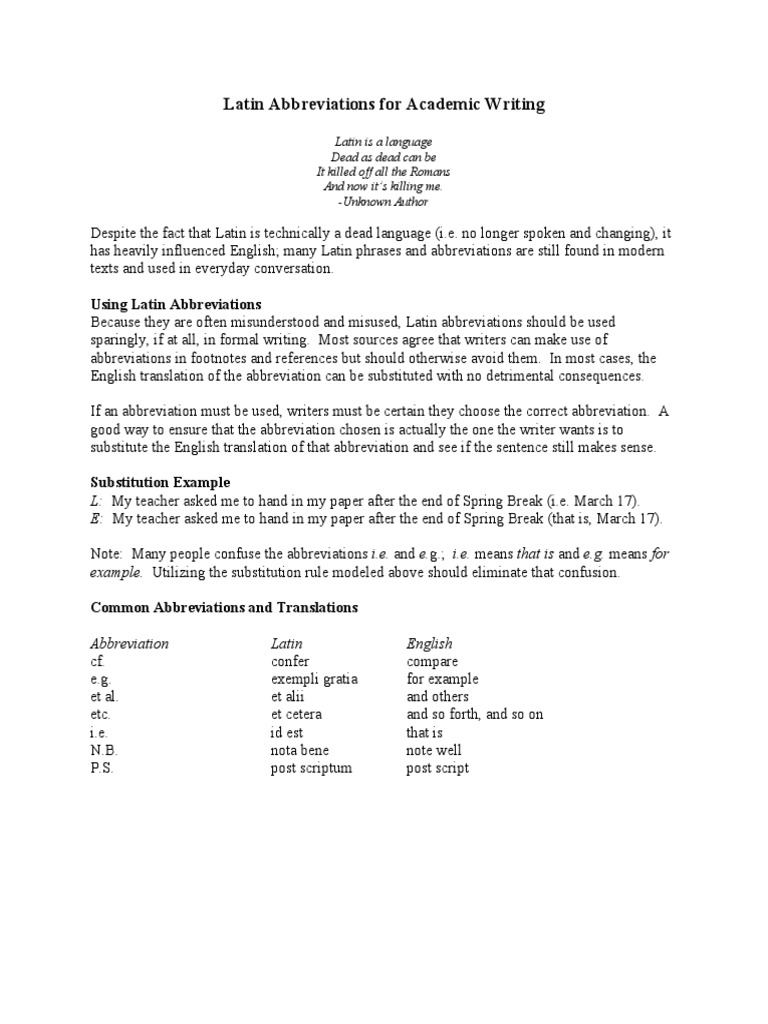 Latin Abbreviations for Academic Writing.pdf | PDF