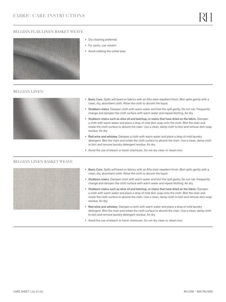 Belgian Linen Fabric Care Guide | PDF | Linens | Textiles