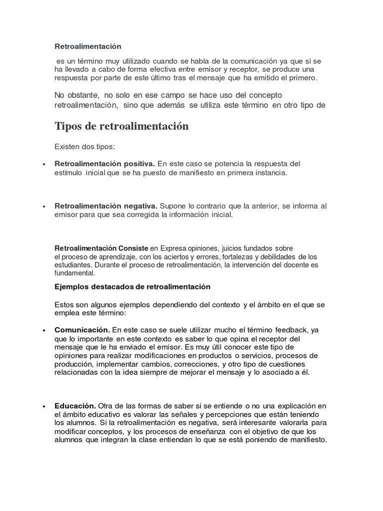 Definición y Tipos de Retroalimentación | PDF | Comunicación ...