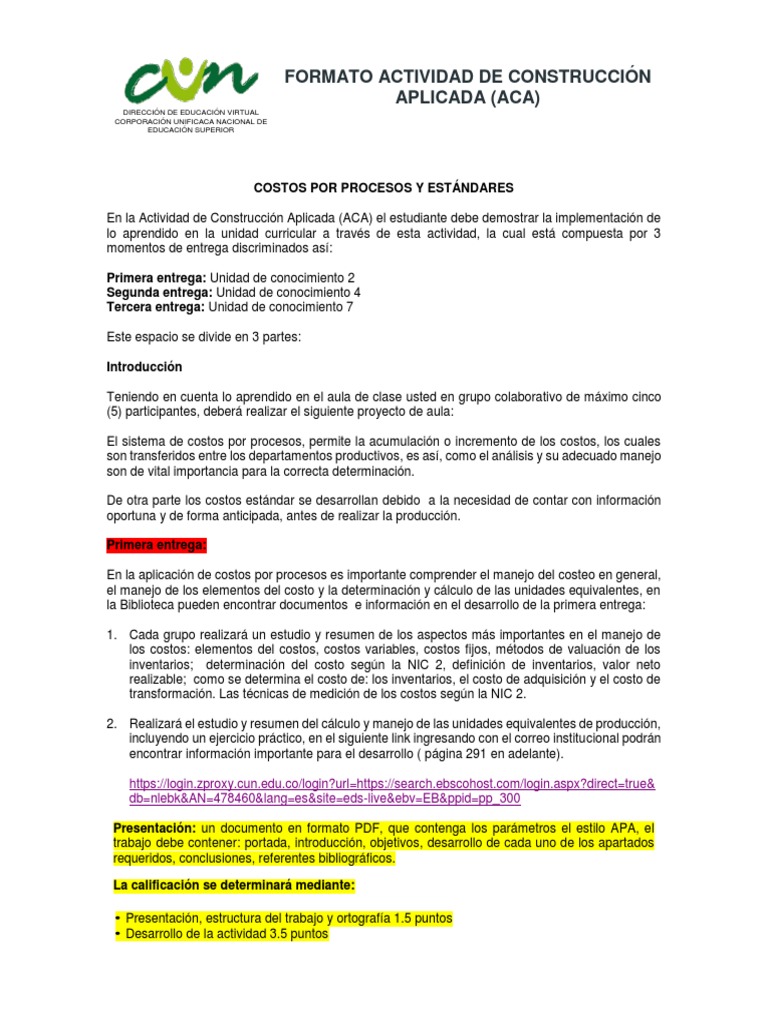 Aca Costos Por Procesos y Estandar 1 PDF | PDF