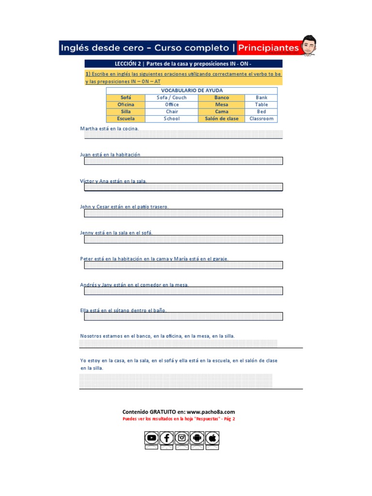 Lección 2 - Partes de La Casa y Preposiciones in On at | PDF