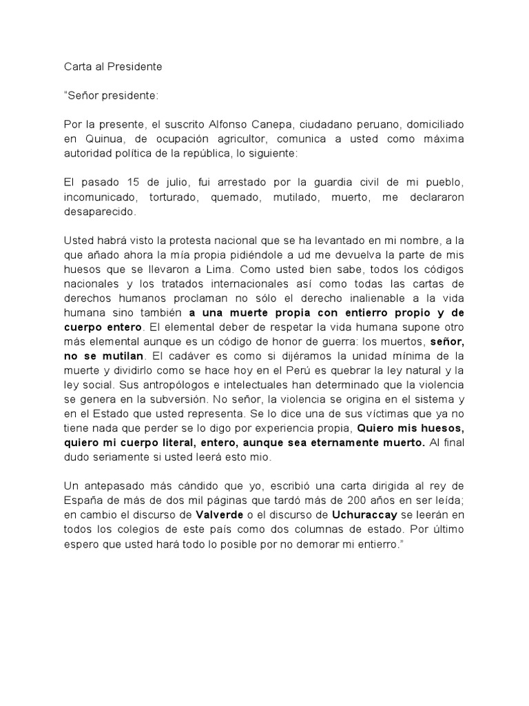 Carta Al Presidente | PDF