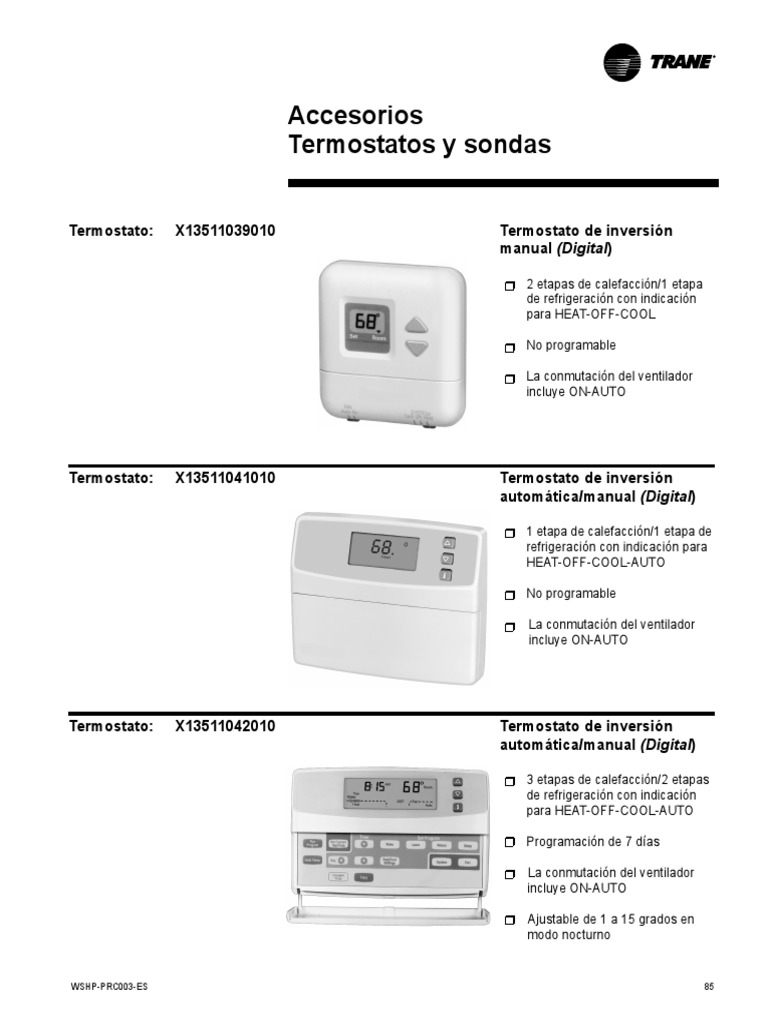TRANE TERMOSTATO Wshp-Prc003-Es-Part3 PDF | PDF | Termostato | Agua