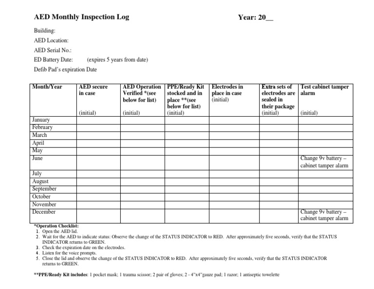 AED Monthly Inspection Log | PDF