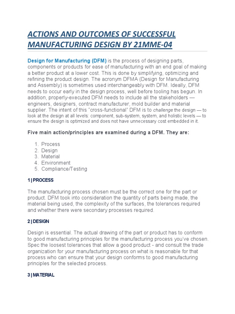 Actions and Outcomes of Successful Manufacturing Design by 21mme | PDF ...
