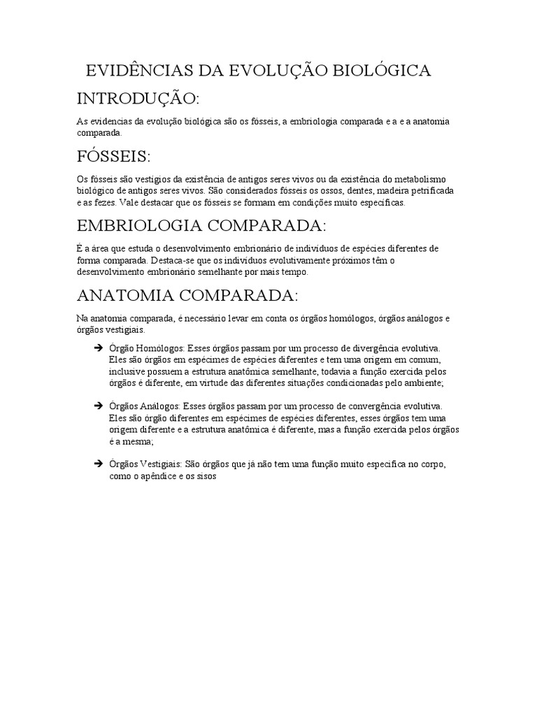 Evidências Da Evolução Biológica | PDF Evidências Da Evolução Biológica | PDF