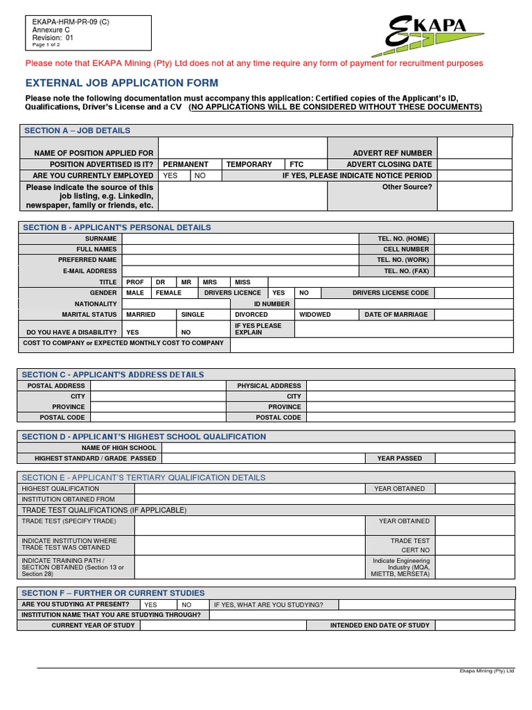 External Job Application Form | PDF | Driver's License | Recruitment