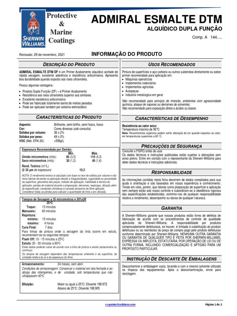Admiral Esmalte DTM - 144... 29 - 11 - 2021 | PDF | Tinta | Química