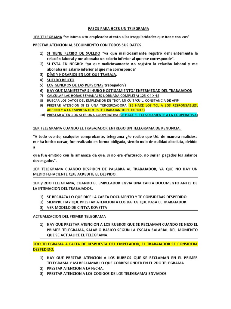 Pasos para Hcer Un Telegrama | PDF | Salario | Justicia