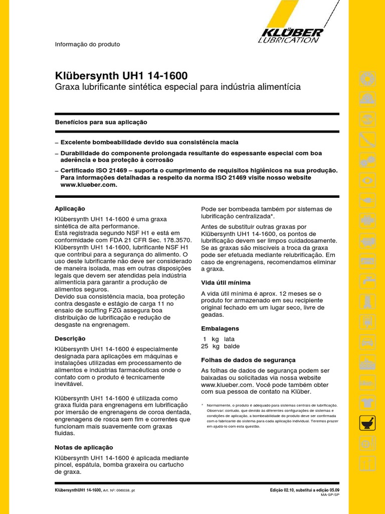 Kluebersynth UH1 14 1600-pt | PDF | Farmacêutico | Química