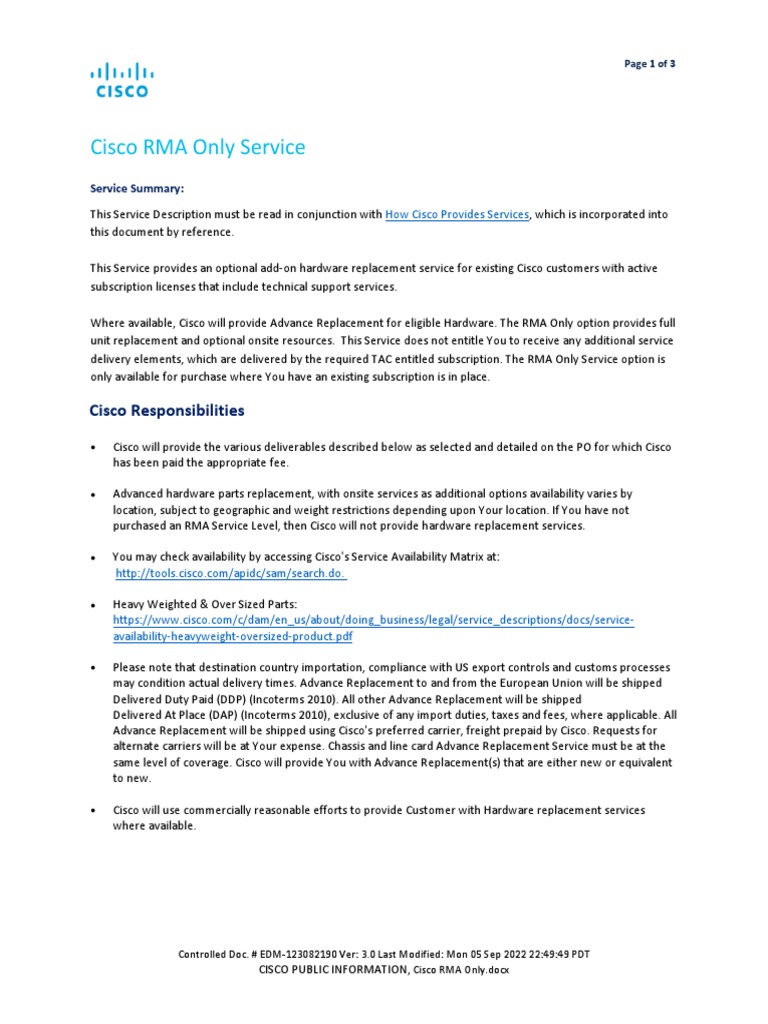Cisco - Rma Only Service | PDF | Business | Computing