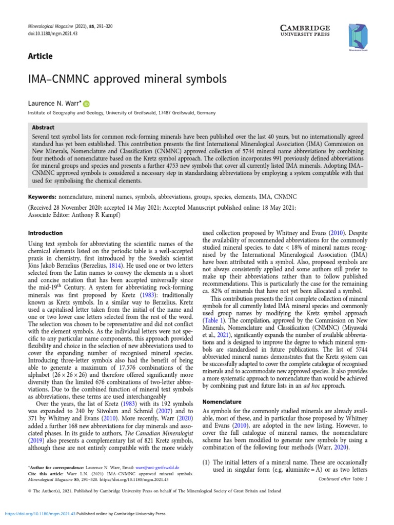 Imacnmnc Approved Mineral Symbols PDF | PDF | Minerals | Mineralogy