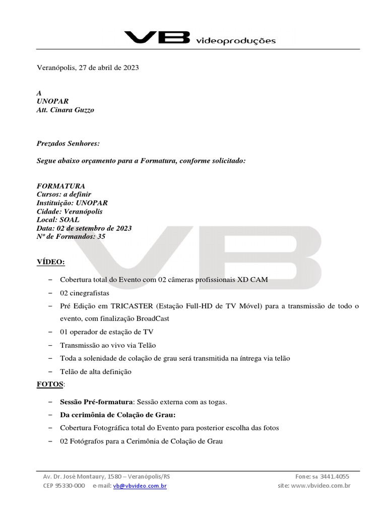 Orçamento - Formatura Unopar - 02 09 2023 | PDF | Tecnologia da ... Orçamento - Formatura Unopar - 02 09 2023 | PDF | Tecnologia da ...