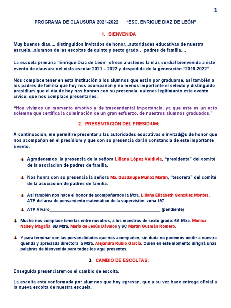 Programa de Fin de Curso Edl 2021 | PDF