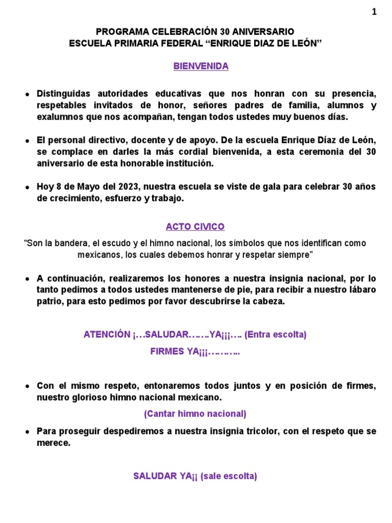 Programa Word Ceremonia de Aniversario | PDF