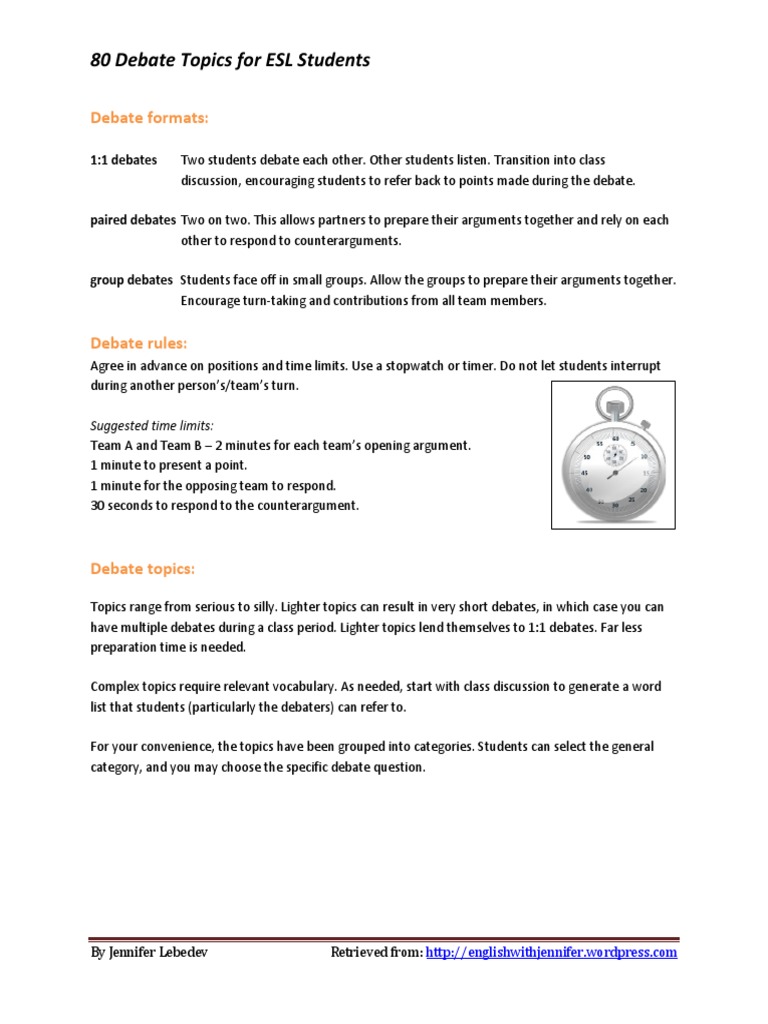 Debate Topics B2 | PDF | Schools | Meal