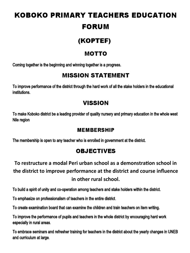 Koboko Primary Teachers Education Forum | PDF