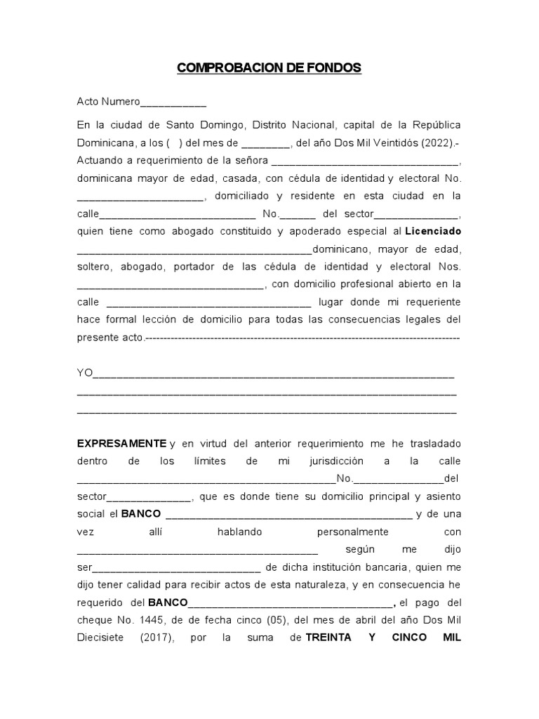 Acto de Comprobacion de Fondos. Modelo. | PDF