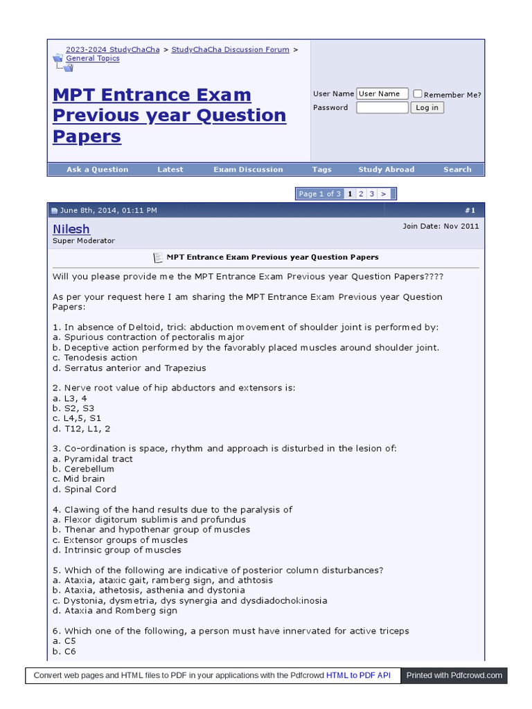 Studychacha Com Discuss 276610 MPT Entrance Exam Previous Ye PDF | PDF ...