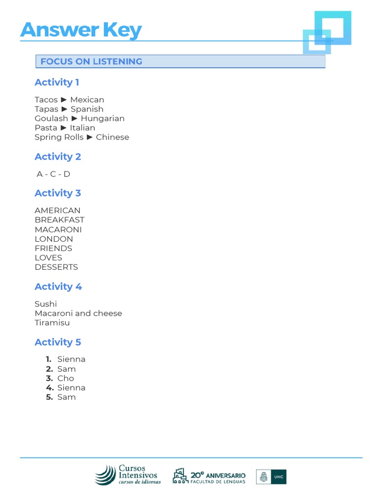 l2 U1 Answer Key | PDF | Drink | Cuisine