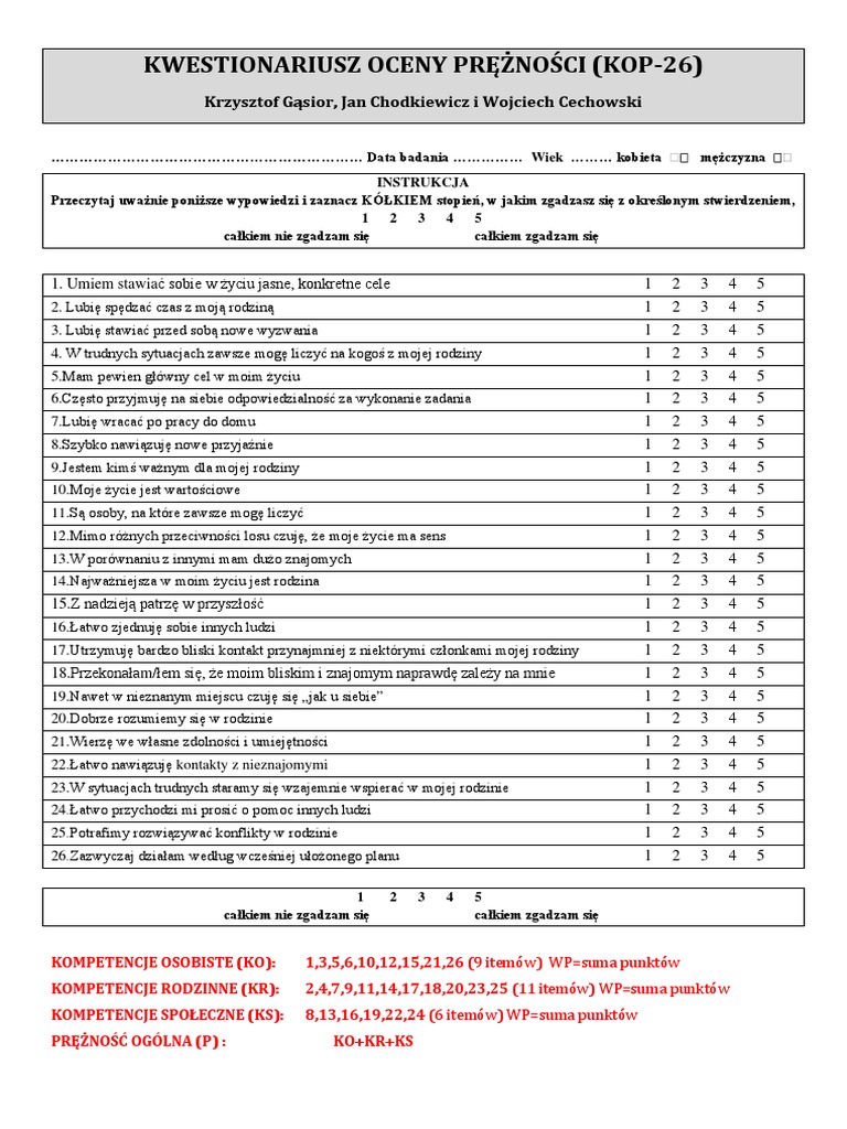 KOP-26 Kwestionariusz I Klucz PL PDF | PDF